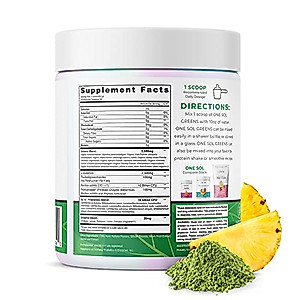 One Sol Greens, Super Greens Powder to Reduce Bloating & Improve Gut Health, Superfood Fresh Bloom Organic Greens Blend Juice & Smoothie Mix, Pre & Probiotic with Digestive Enzymes, Vegan & Soy Free