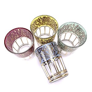 Big Gold Shot Glasses, Mini Juice Glasses, 4 oz Shot Glasses Set, Party Shot Glasses With Colorful Print, Small Stemless Wine Glass Set Of 4, 5oz Moroccan Tea Glasses