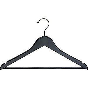 Black Rubberized Wooden Suit Hangers with Solid Wood Bar, Flat Rubber Coated Hangers with Chrome Swivel Hook & Notches (Set of 50) by The Great American Hanger Company