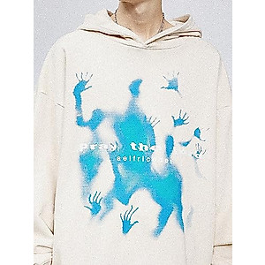 Aelfric Eden Mens Vintage Bone Printed Hoodie Sweatshirt Casual Oversized Long Sleeve Streetwear Hiphop Hooded Pullover