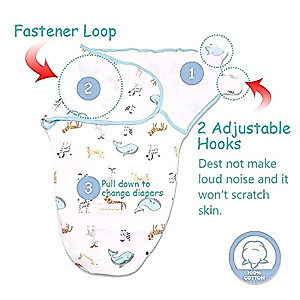 Hooyax Swaddle Blanket for Baby Boys and Girls, Cotton Swaddle Wrap Adjustable Sleep Sack for Newborn Baby, 3 Pack, Whale Stripe Animal Small(0-3 Month)