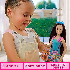 Barbie My First Barbie Preschool Doll, Renee with 13.5-inch Soft Posable Body & Black Hair, Plush Squirrel & Accessories