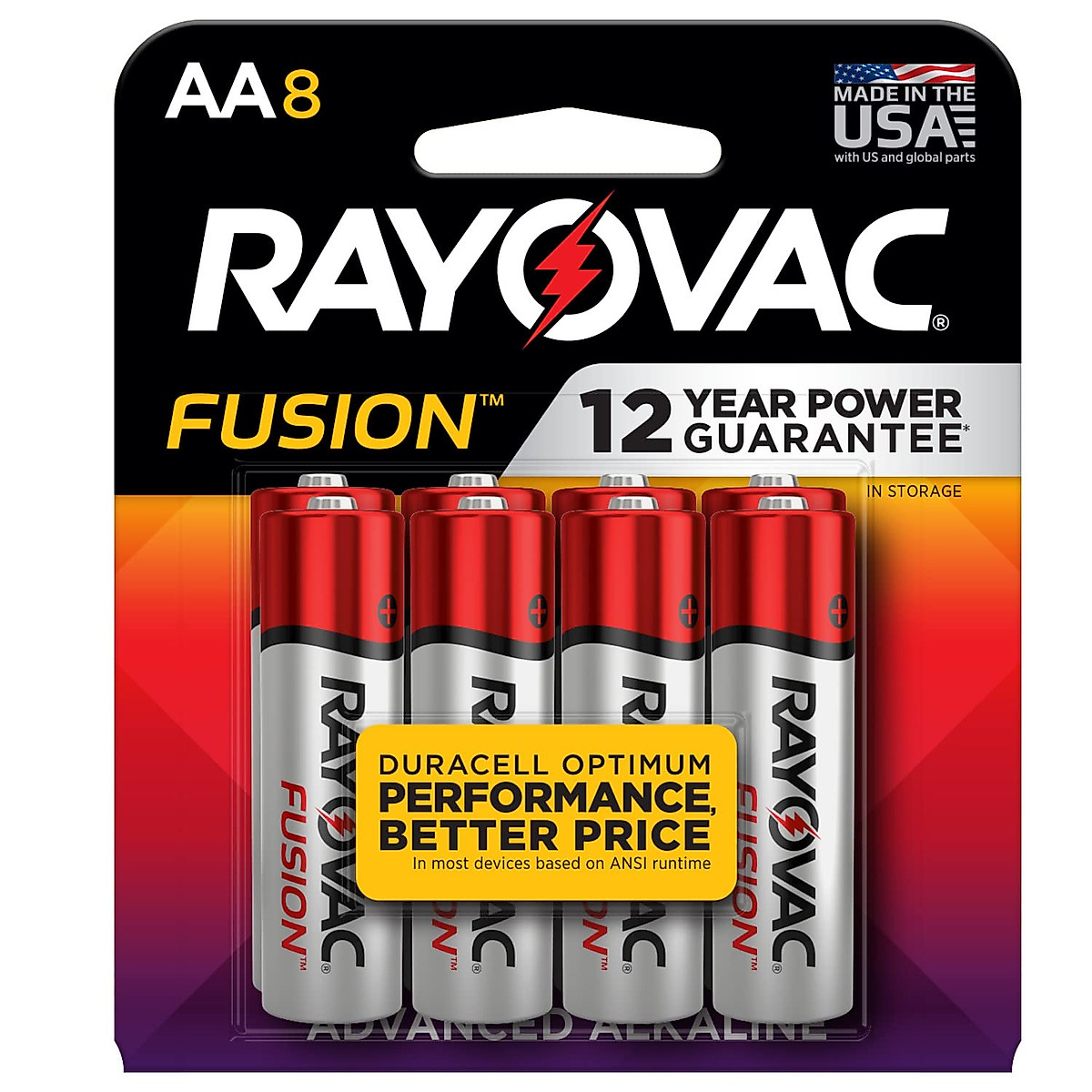 Rayovac Fusion AA Batteries, Premium Alkaline Double A Batteries (8 Battery Count)