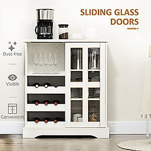 HOMCOM Coffee Bar Cabinet, 36" Sideboard Buffet Cabinet with Sliding Door, Wine Cabinet with Storage, White
