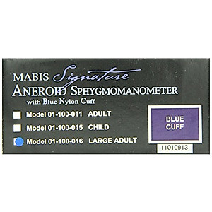 MABIS Aneroid Sphygmomanometer with Blue Nylon Blood Pressure Cuff, Manual, Home or Professional Use, Large Adult, Blue