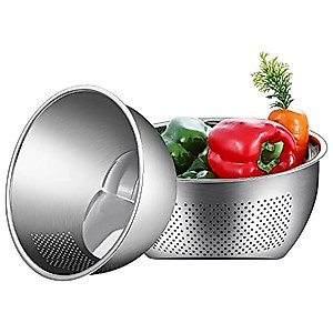 Joyoldelf Stainless Steel Rice Washing Bowl, Versatile 3-In-1 Colander and Kitchen Strainer with Side Drainers for Rice, Vegetables & Fruit
