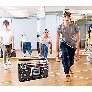 Riptunes Boombox Radio Cassette Player Recorder, AM/FM -SW1/SW2 Radio, Wireless Streaming, USB/Micro SD Slots, Aux in, Headphone Jack, Convert Cassettes to USB/SD, Classic 80s Style Retro, Black