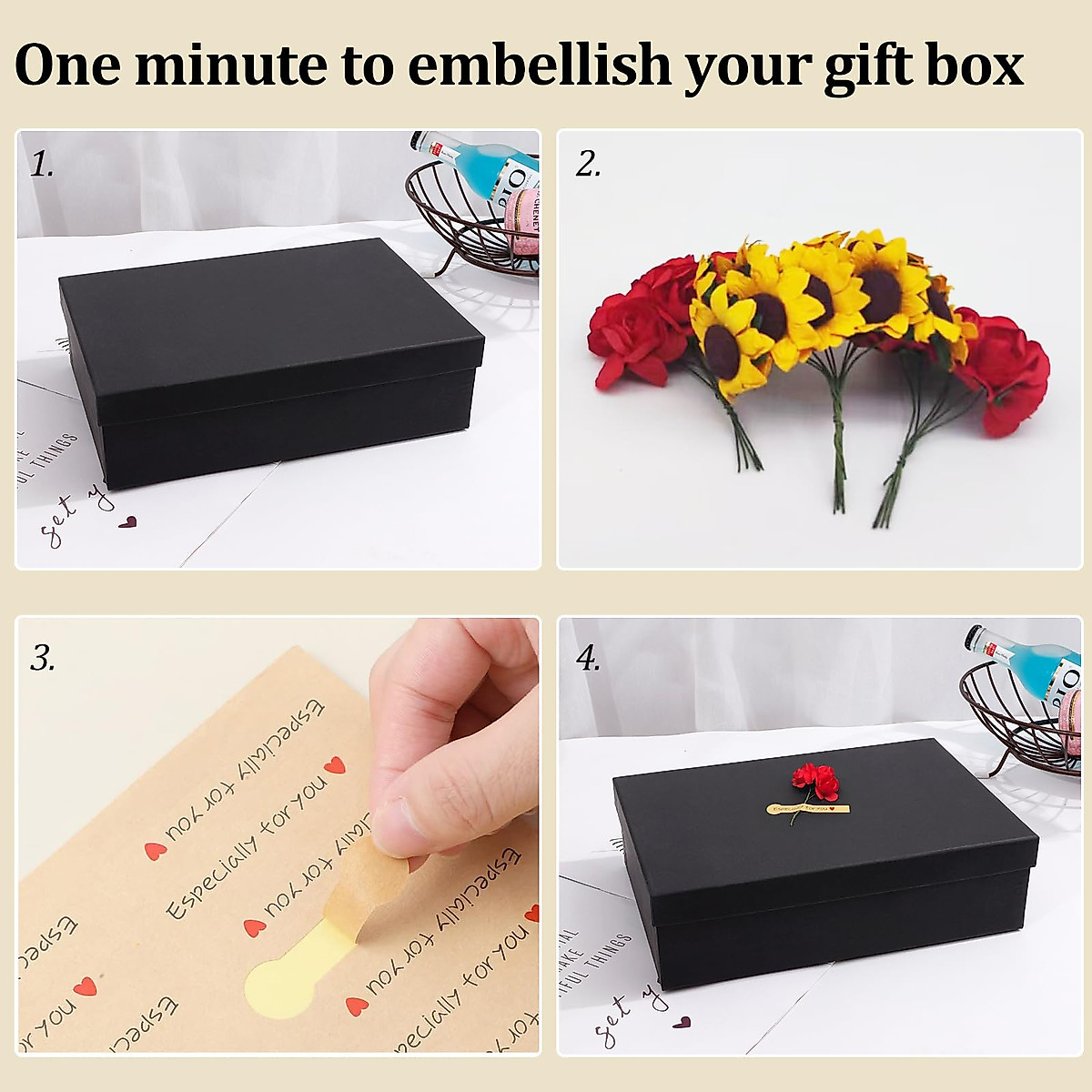 Giftilious Black Gift Boxes, a Set of 5 Gift Boxes with Lids for Presents, Pre-Wrapped Boxes for Gifts, Sturdy Present Box for Christmas, Birthdays, Anniversaries, Festivals or Special Celebration