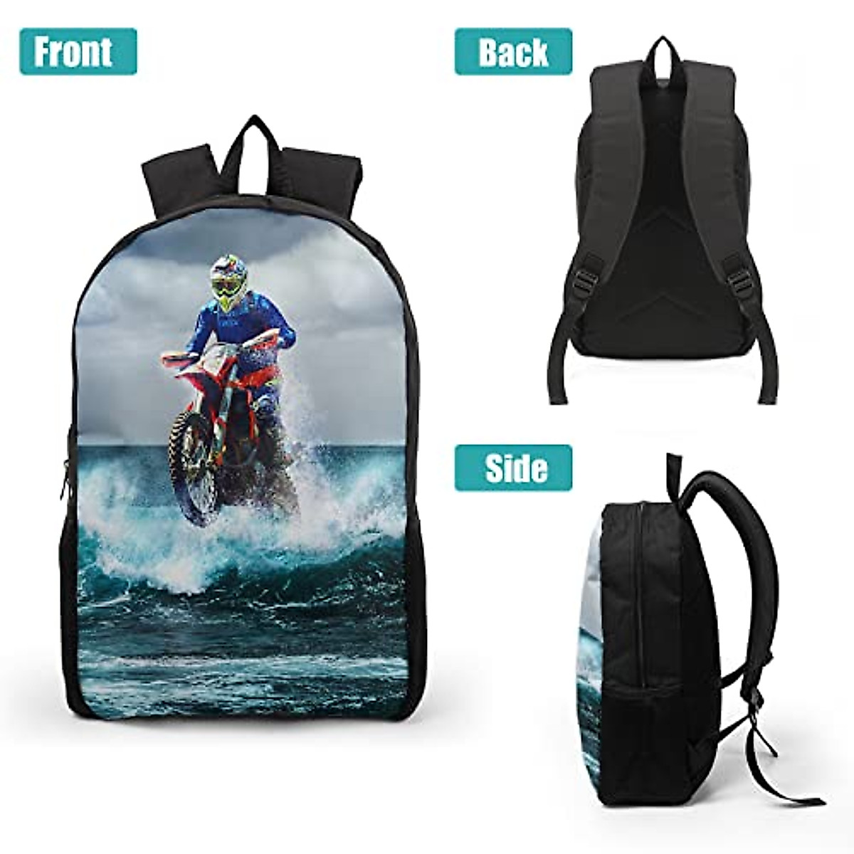 Giwawa Cool Dirt-Bike Motocross School Backpacks for Teen Boys Motorcycle Vehicle in Sea Backpack School Bookbags Set Lunch Bag Pencil Case