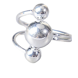 Awmnjtmgpw 925 Sterling Silver 18K Gold Hip hop Ring Round Bead Temperament Planet Index Finger Irregular Geometric Ball Ring with Adjustable Opening (Silver)