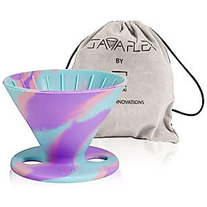 Qullai The Original JavaFlex Premium Foldable Silicone Pour Over Coffee Maker and Storage Pouch. Uses #2 V60 Cone Coffee Filters