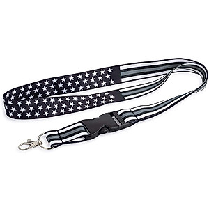 Great 1 Thin Grey-Gray Line American Flag Office Lanyard - Badge and ID Holder