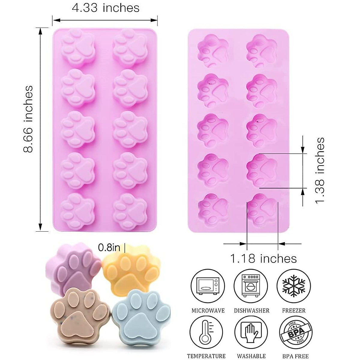 Silicone Molds Puppy Dog Paw and Bone, Non-Stick Food Grade Silicone Molds for Chocolate, Candy, Jelly, Ice Cube, Dog Treats, Cupcake Baking Mould, Muffin pan (Set of 4PCS)