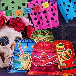 24 Pcs Mexican Fiesta Party Favor Drawstring Bags Cinco De Mayo Party Gift Goodie Bag Candy Bags Taco Party Favors Bags for Kids Mexican Birthday Party Supplies