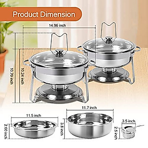 BriSunshine 4 Packs Round Chafing Dish Buffet Set, 4 QT Stainless Steel Chafing Dishes with Glass Lid & Lid Holder, Catering Food Warmers for Parties Buffet Weddings Events