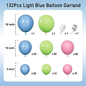 Blue and Pink Balloon Arch Garland Kit-Lime Green Balloon Latex Light Blue Balloon 132Pcs for Birthday,Graduation,Picnic,Baby Shower,Christmas Party Decoration.