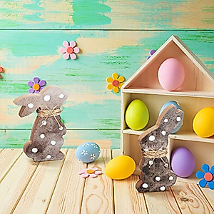 4 Pieces Easter Bunny Wooden Sign, Bunny Shape Easter Decorations Tabletop Rabbit Decor with Jute Rope Freestanding Farmhouse Rabbit Tiered Tray Decor for Spring Party Desk Office Gift Table Home