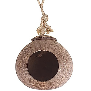 Coconut Bird Nest Hut, Natural Coconut Fiber Hanging Birdhouse Cage Breeding Nesting Bird Aviary Cage Box Anti-Pecking Bite for Parakeet Budgie Cockatiel Finch Sparrows