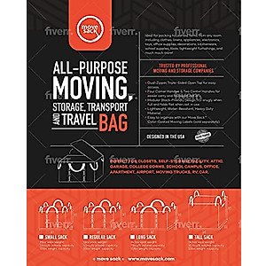 Move Sack® All-Purpose Moving Bag - Transport, Storage, Packing, Travel, College, Laundry - Moving Boxes - Garment Bags - Moving Organizer Essentials - Holder Tote Bag with Zipper