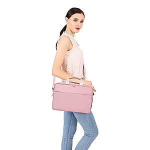 MOSISO Laptop Shoulder Bag Compatible with MacBook Pro 16 2023-2019 M2 A2780 M1 A2485 A2141,15-15.6 inch Notebook,Double Layer Messenger Bag with Horizontal Pocket&Adjustable Depth at Bottom&Belt,Pink