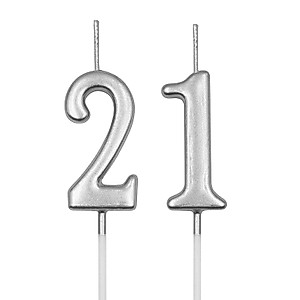 21st & 12th Birthday Candles, Silver Number 21 12 Candle for Cake, Happy Birthday Cake Topper Decoration for Birthday Anniversary Celebration Party Supplies
