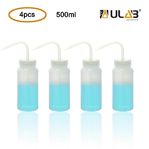 ULAB Scientific Safety Wash Bottle Set, Narrow-Mouth and Wide-Mouth, Vol.250ml 500ml, Pack of 4, UWB1008