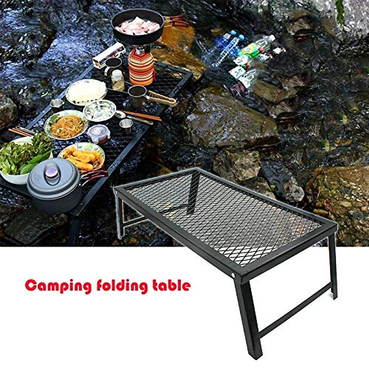 DOUBAO Portable Outdoor Foldable Fishing Table Camping Outdoor Table Collapsible People Iron Picnic Table Net for Family Barbecue