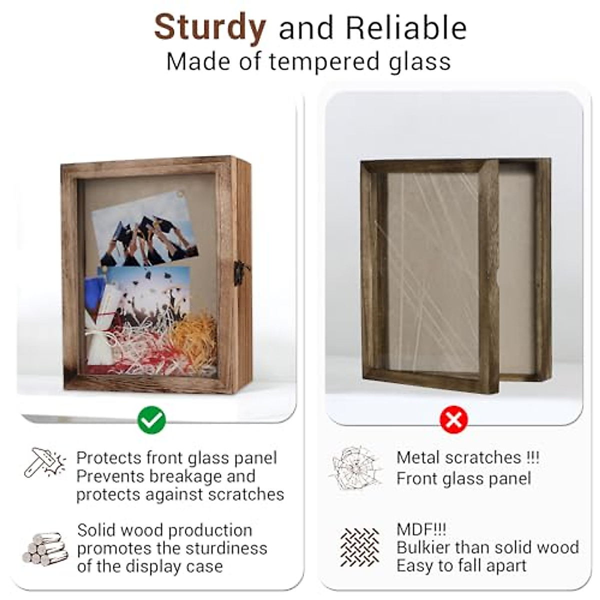 ASmileIndeep Shadow Box Frame 11x14 with Linen Back, Shadow Boxes Display Cases with Solid Wood Frame and Shatterproof Glass, Memory Display Case of Flower, Pictures, Awards Medals