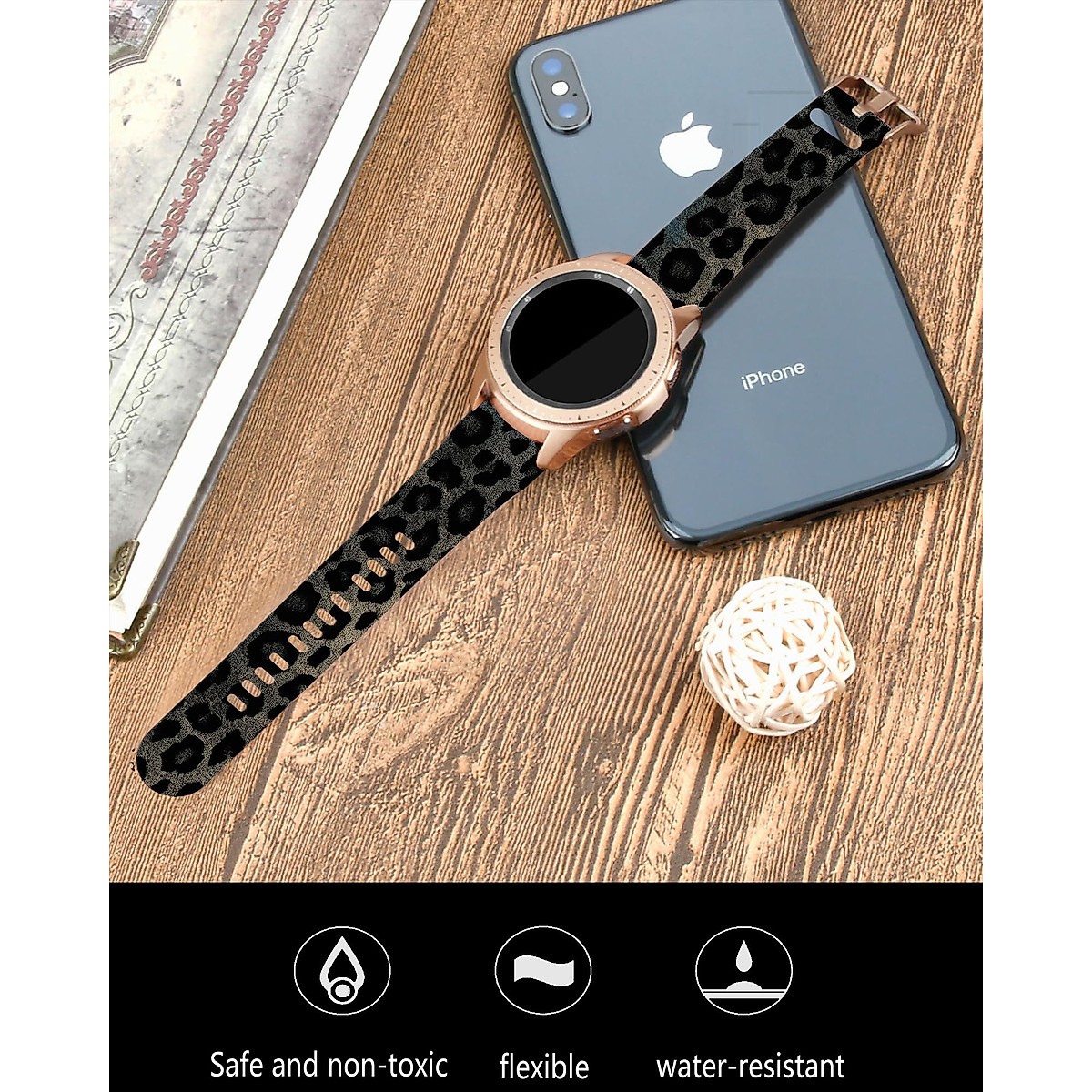 20mm Luxury Silicone Sport Bands Compatible for Samsung Galaxy Watch 6/Watch 5/Galaxy Watch 4 40mm 44mm/Classic 42mm 46mm/Watch 3 41mm, Active 2 Watch Bands,Leopard cheetah Skin Replacement Strap for