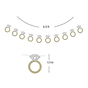 Diamong Ring Banner for Bridal Shower Wedding Engagement Party Decorations Paper Garland Bunting for Dessert Bar or Wall - Gold and Silver