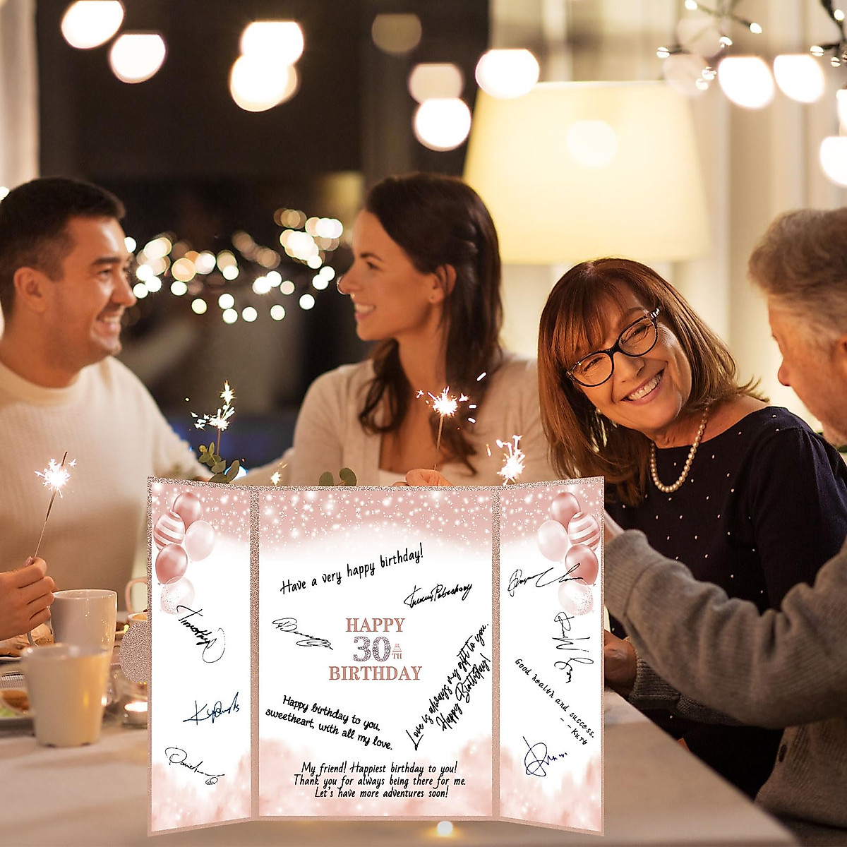 Trgowaul 30th Birthday Decorations for Women Guest Book Alternative Pink Rose Gold Happy 30th Birthday Signature Book, 30 Years Old Bday Signature Board 30th Birthday Party favor 30 Birthday Card Sign