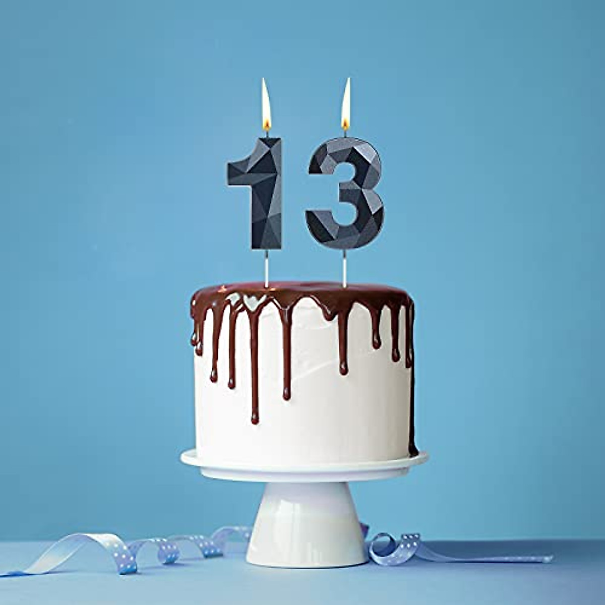 13th Birthday Candles, 3D Diamond Shape Number 13 Candles Happy Birthday Cake Topper Numeral Candles Decoration for Birthday Wedding Party Reunions Theme Party Anniversary Favors (Black)