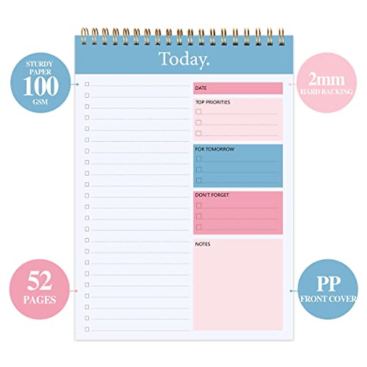 To Do List Notepad - Daily Planner Notepad Undated 52 Sheets Tear Off , 6.5" x 9.8" Checklist Productivity Organizer with Hourly Schedule for Tasks