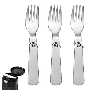 3pcs Folding Forks for Thermos, Stainless Steel Replacement Forks Foldable Travel Camping Forks Portable Small Forks for Thermos Funtainer 10oz Food Jar Thermos Parts Thermos Accessories