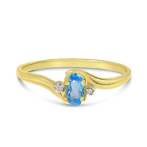 Direct-Jewelry 14k Yellow Gold Oval Blue Topaz And Diamond Ring (Size 7.5)