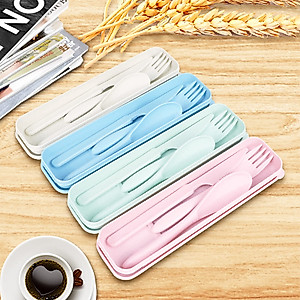 YDYTOP Reusable Travel Utensils Set with Case, Blue Wheat Straw Portable Knife Fork Spoons Tableware, Eco-Friendly BPA Free Cutlery for Kids and Adults as Travel Picnic Camping Utensils