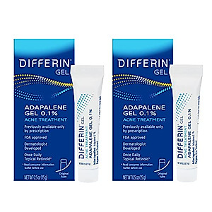 Differin Acne Treatment Gel, 60 Day Supply, Retinoid Treatment for Face with 0.1% Adapalene, Gentle Skin Care for Acne Prone Sensitive Skin, 15g Tube (Pack of 2) (Packaging May Vary)