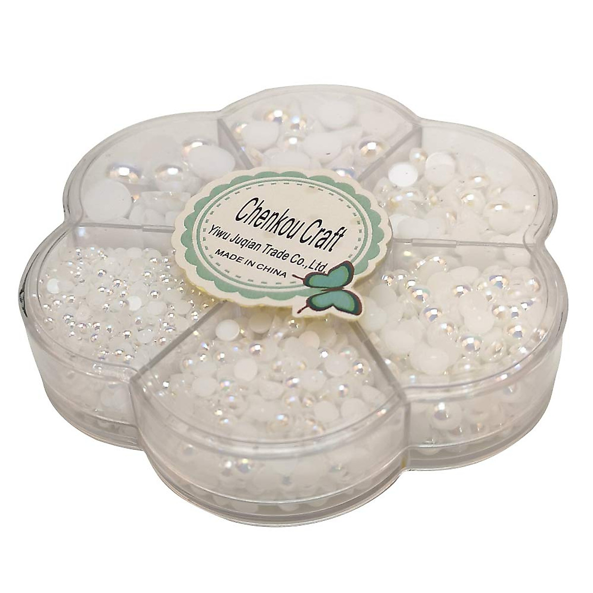 Chenkou Craft 3000PCS 1 Box White AB Round Flatback Imitation Half Pearls Bead Loose Beads Gem (White AB Half Ball)