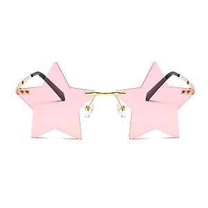 ENTHYI Rimless Star shape Sunglasses Personality Sun Glasses for women/men Party glasses personality pentagram eyewears (pink)