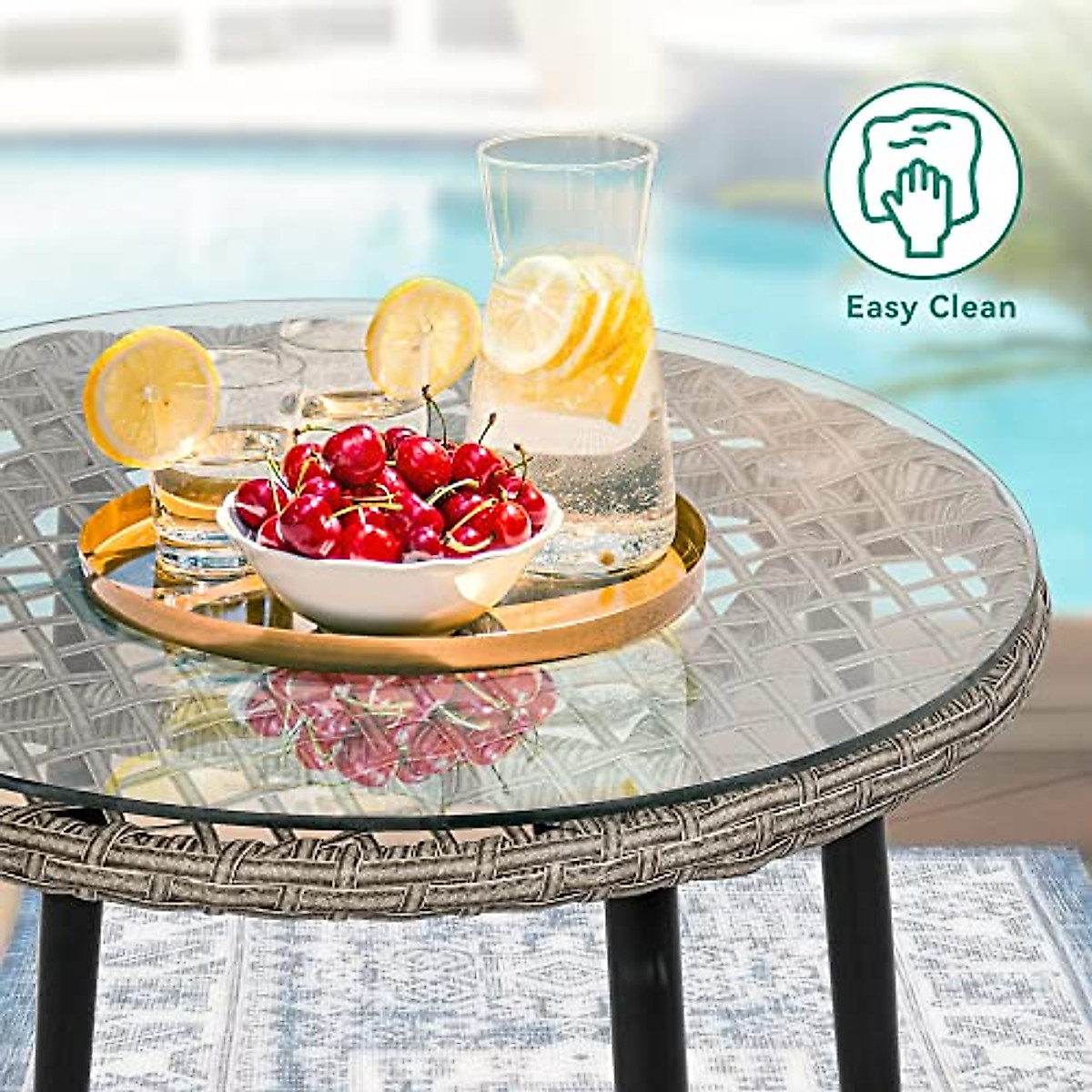 YITAHOME 3-Piece Outdoor Patio Furniture Wicker Bistro Set, All-Weather Rattan Conversation Chairs for Backyard, Balcony and Deck with Soft Cushions, Glass Side Table, Gray Rattan