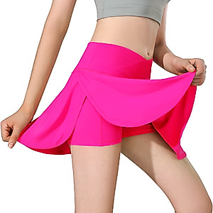 MCEDAR Pleated Crossover Tennis Skirt for Women with Pockets V High Waisted Crossbody Flowy Skirt Athletic Golf Skort 041jxy-Hot Pink/Cm