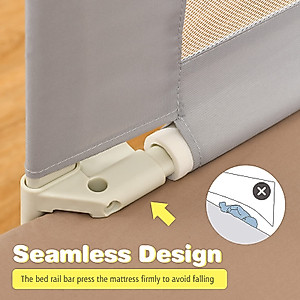 BABY JOY Bed Rail for Toddlers, 57’’ Extra Long, Height Adjustable & Foldable Baby Bed Rail Guard w/Storage Pocket & Double Safety Child Lock for Kids Twin Double Full Size Queen King Mattress (Gray)