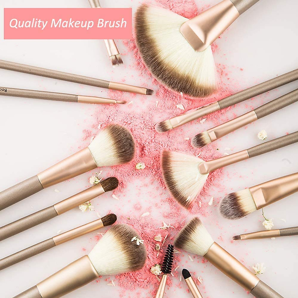 NEVSETPO Makeup Brushes 18pcs Synthetic Kabuki Brush Set Foundation Powder Blending Concealer Eye shadows Blush Cosmetics Brushes with 3 Sponge Mat Solid Wood Hande Makeup Bag Included