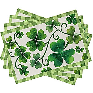 Seliem St. Patrick's Day Lucky Shamrock Clover Bushes Placemats Set of 4, Green Irish Dining Table Place Mats, Seasonal Spring Farmhouse Kitchen Decor Home Holiday Decoration 12 x 18 Inch
