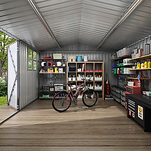 HOGYME 10x10 FT Outdoor Storage Shed, Large Metal Tool Sheds with Updated Frame Structure and Lockable Doors, Garden Shed for Backyard Garden Patio Lawn, Brown