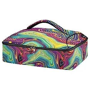 Kcldeci Insulated Thermal Food Carrier Insulated Casserole Carrier for Hot or Cold Food,Rainbow Marble Insulated Tote Bag for Potluck Cookouts Parties Picnic,Lasagna Lugger