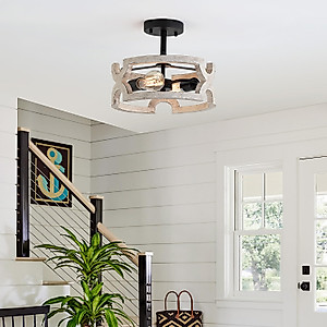 9MMML Flush Mount Ceiling Light, Wood Drum 2 Lights Ceiling Light Fixtures, Rustic Farmhouse Ceiling Lamp for Entryway Hallway Bedroom,E26