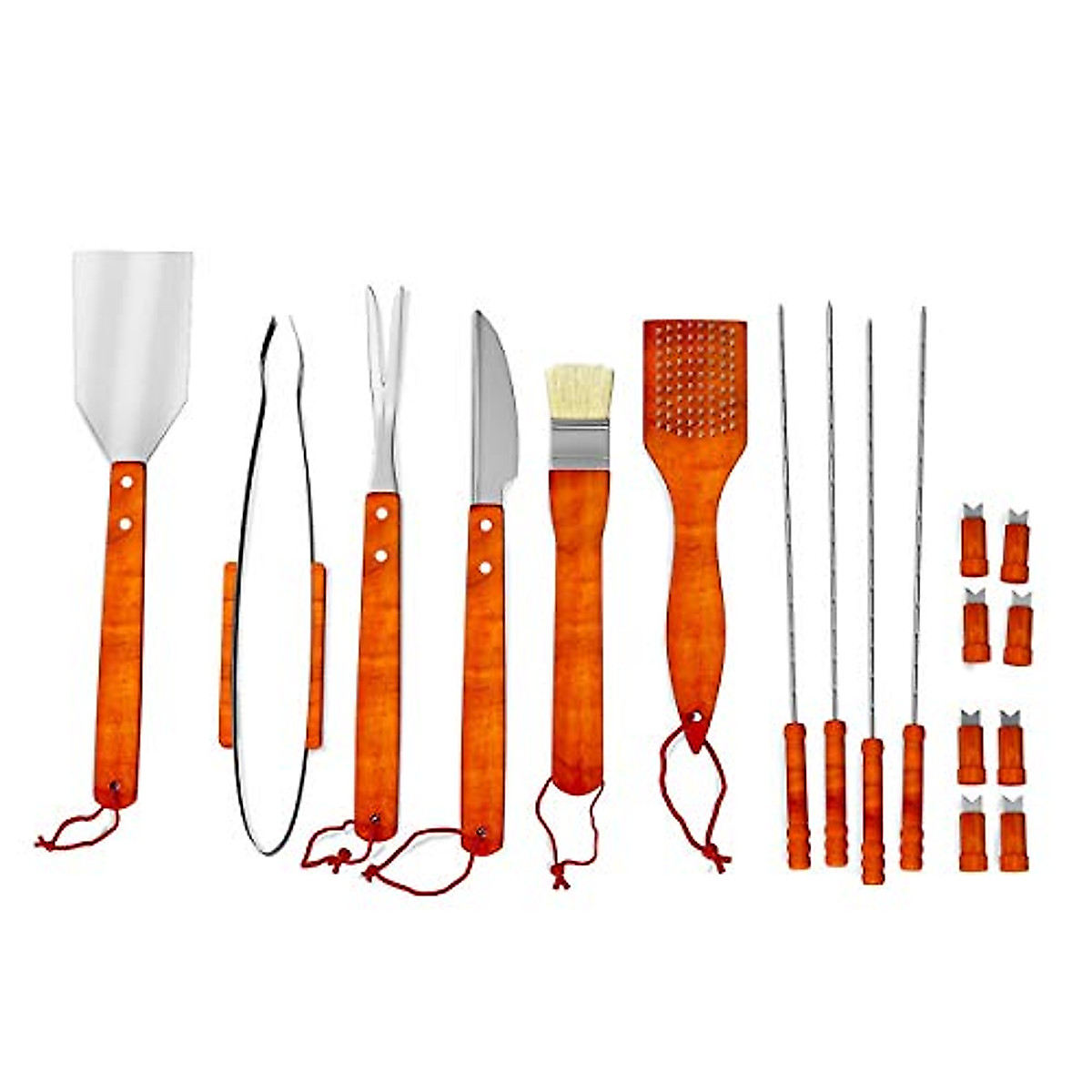 Home-Complete 4326466051 BBQ Grill Tools Set with Wood Handles & Knives Set-22 Pc Stainless Steel Barbecue Accessories with Wooden Handles, Case,4 Steak Knives, Spatula, Tongs