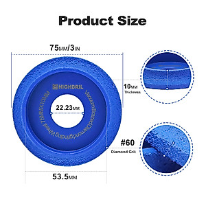 Diamond Profile Wheel 3 Inchx7/8"x10mm, HIGHDRIL Demi-bullnose Edge Abrasive Grinding Wheel Vacuum Brazed Diamond Grinding Disc for Tile,Quartz,Marble,Granite,Ceramic,Artificial stone