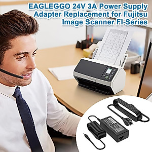 EAGLEGGO 24V 3A 72W AC to DC Adapter Power Supply Replacement for Fujitsu Image Scanner FI-Series fi-6130Z fi-6140Z fi-6230Z fi-6240Z S1500 S1500M AC Power Cord